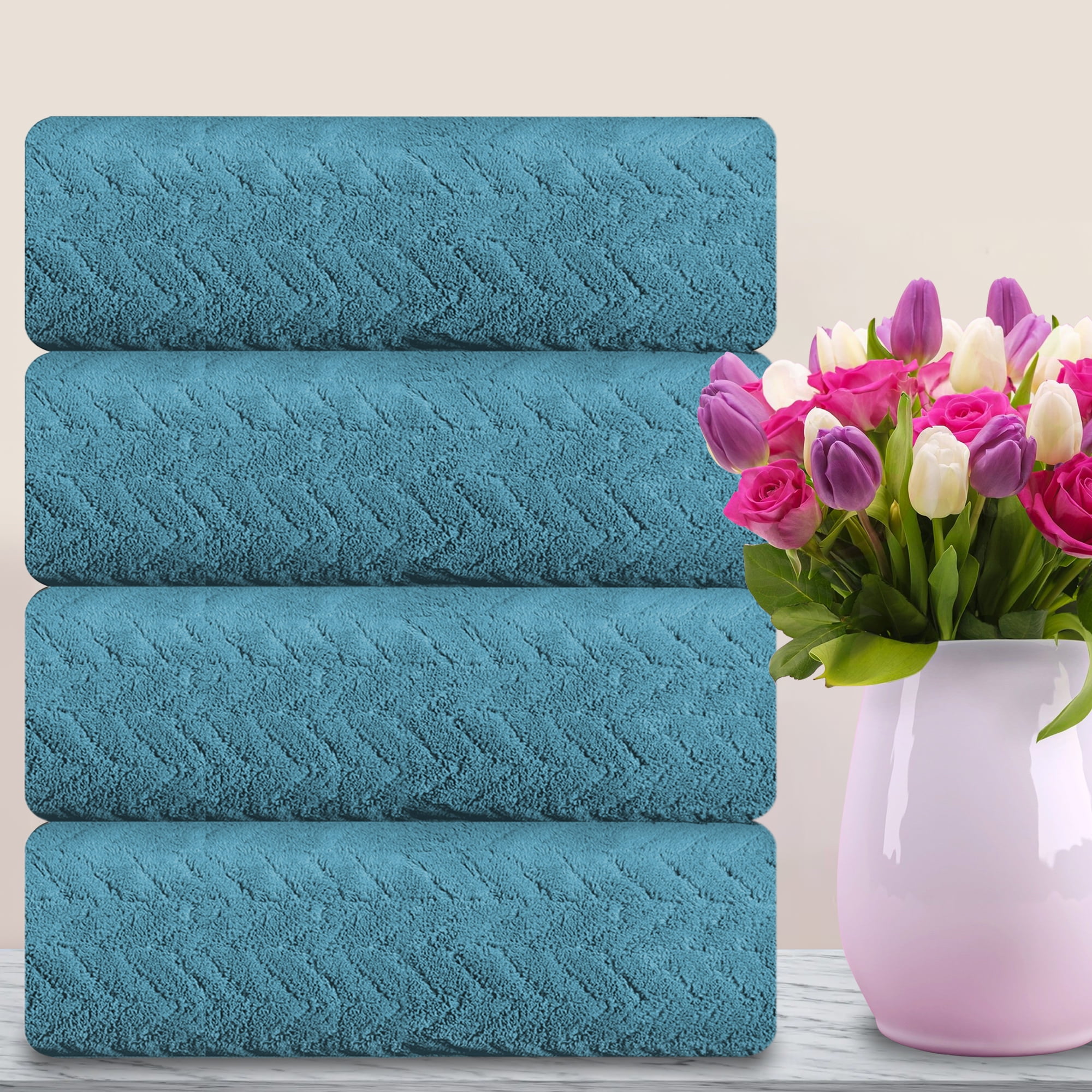 Chino Home 4-Pack Turquoise Bath Towel Set, Oversized Ultra Soft ...