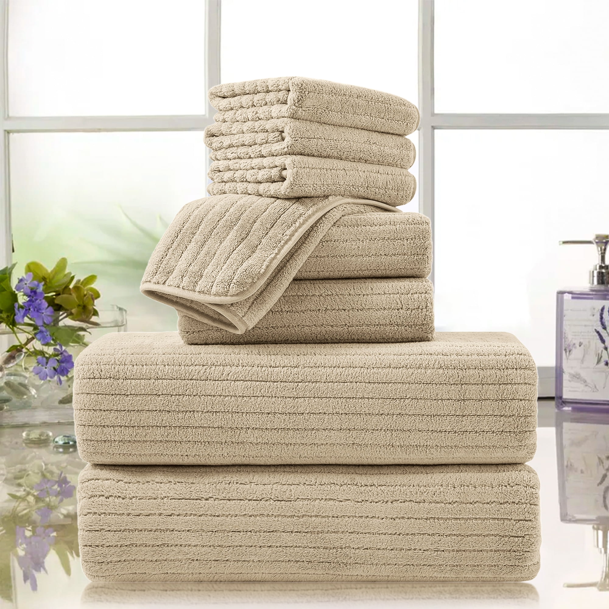 Chino Home 8 Piece Bath Towel Set Microfiber Bathroom Towel Set Ultra ...