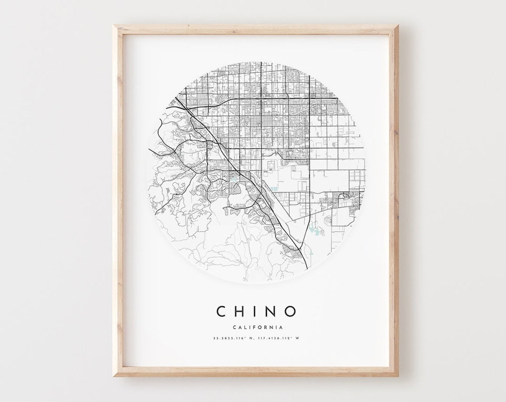 Chino Map Print, Chino Map Poster City Wall Art, Ca Road Map ...