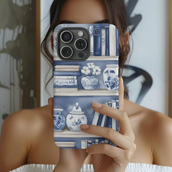 Chinoiserie Academia Blue White Book Phone Case with iPhone 17 to 11 ...