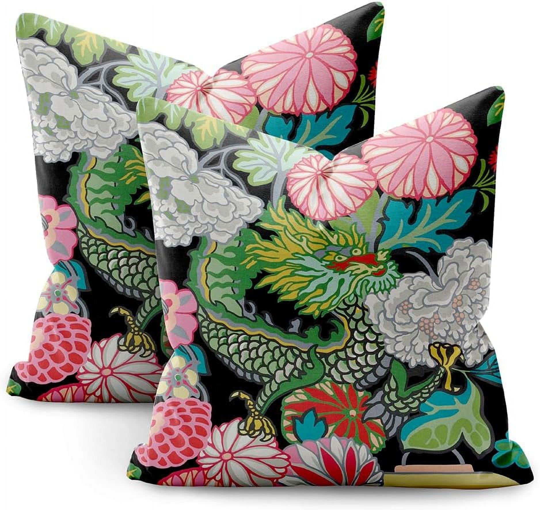 Chinoiserie Animal Dragon Pillow Covers 18x18 Set of 2,Blue and White ...