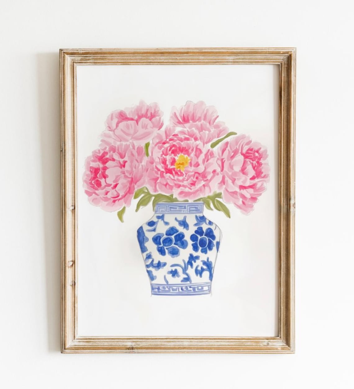 Chinoiserie Art Poster Of Pink Peonies & Roses, Floral Artwork, Vintage ...