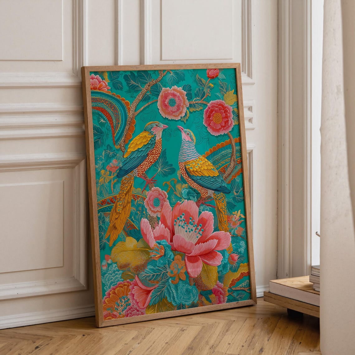 Chinoiserie Bird Colorful Floral Maximalist Botanical Poster Unframed ...