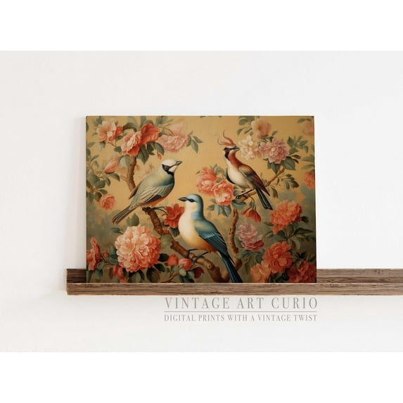 Chinoiserie Birds And Blossoms Art Print, Elegant Botanical Decor Home ...