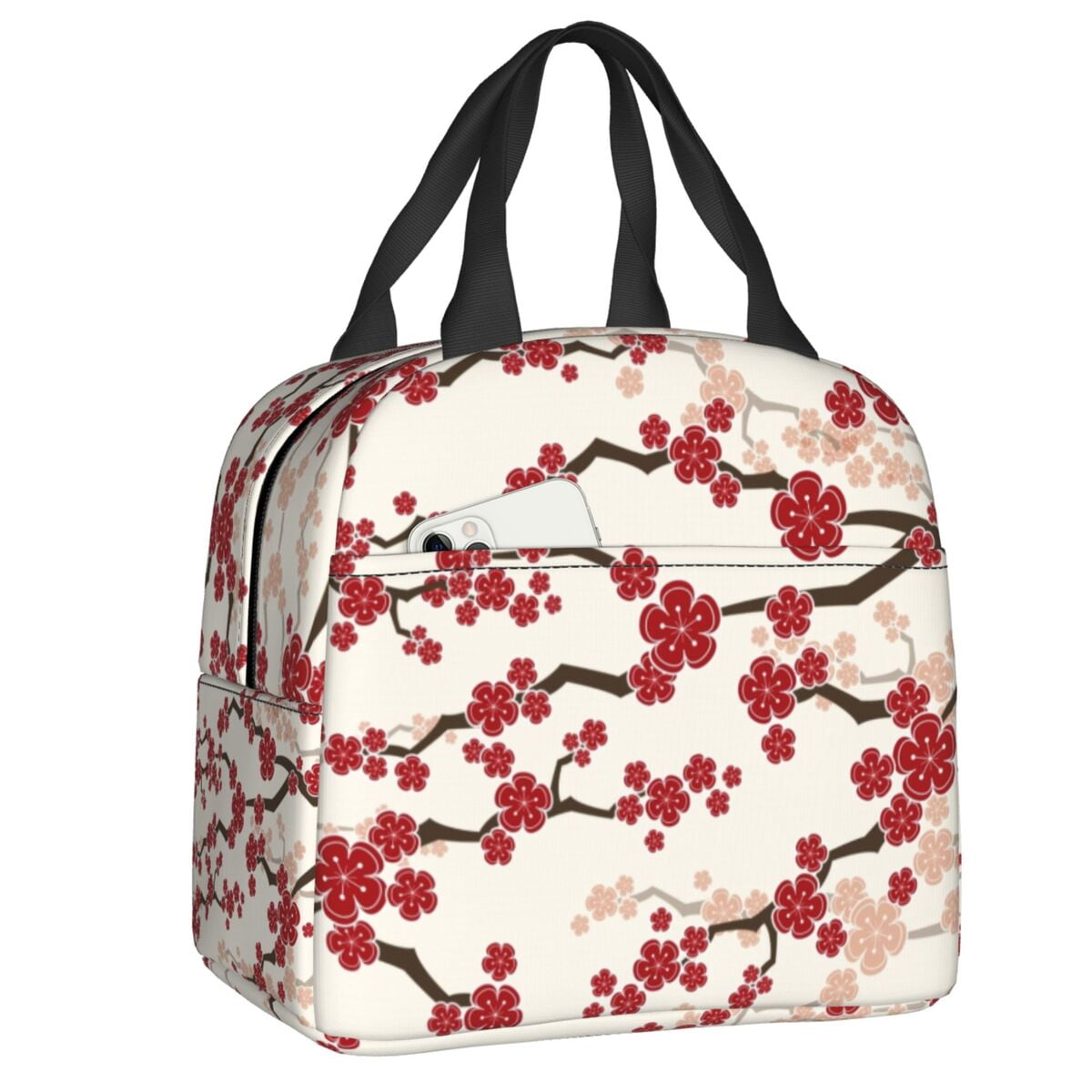 Chinoiserie Birds Floral Insulated Lunch Bag Women Peony Sakura Flowers ...