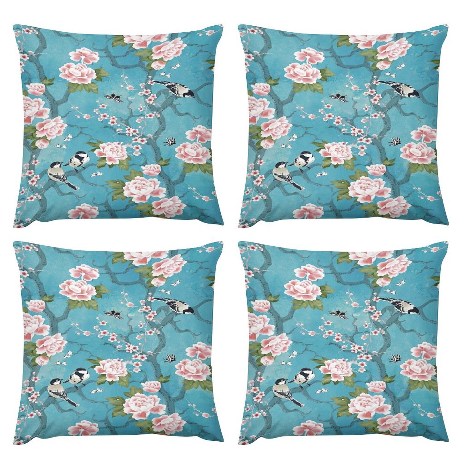 Chinoiserie Birds in Turquoise Blue 4 Pcs Cushion Covers Sofa Cushion ...