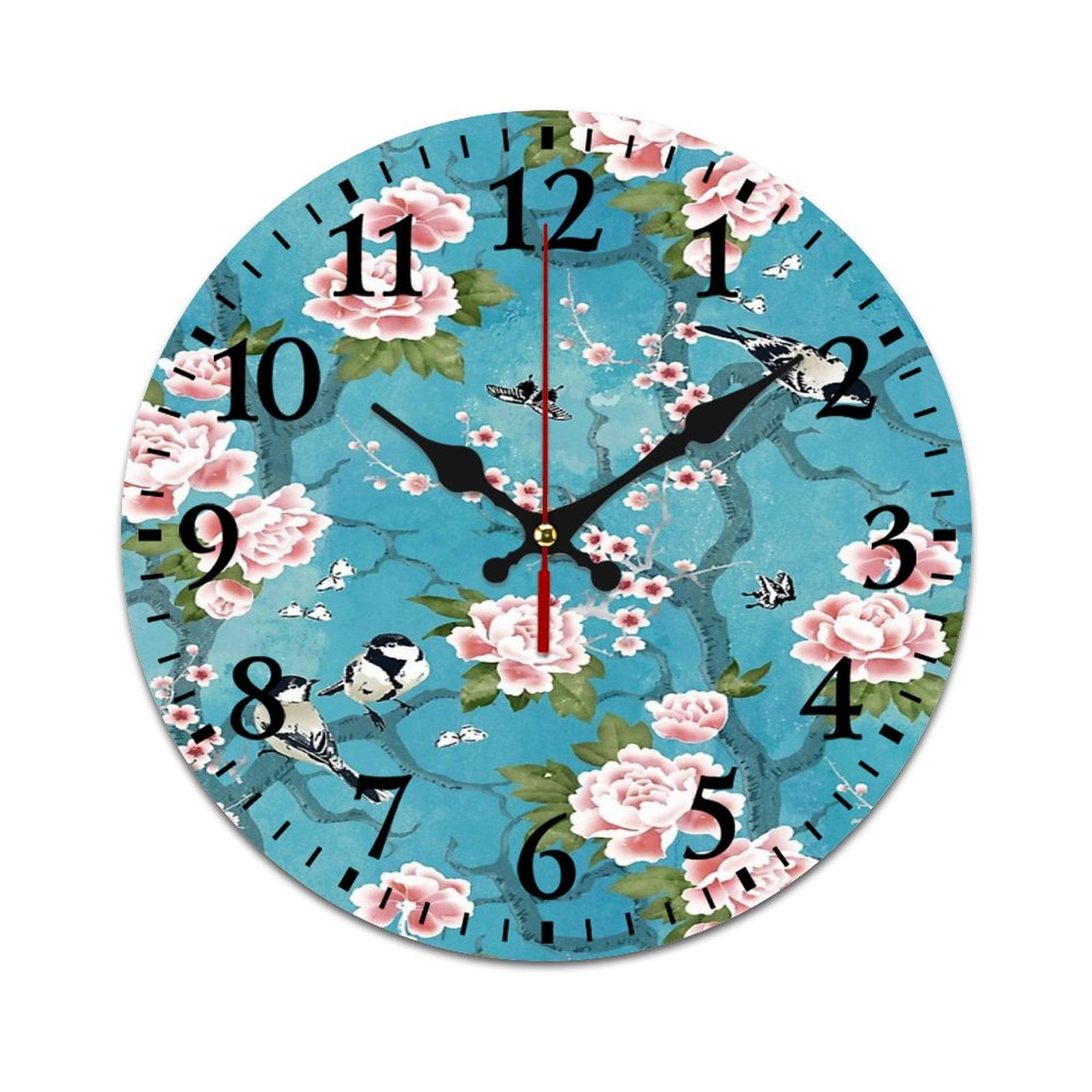 Chinoiserie Birds in Turquoise Blue Wall Clock Modern Design Clocks ...