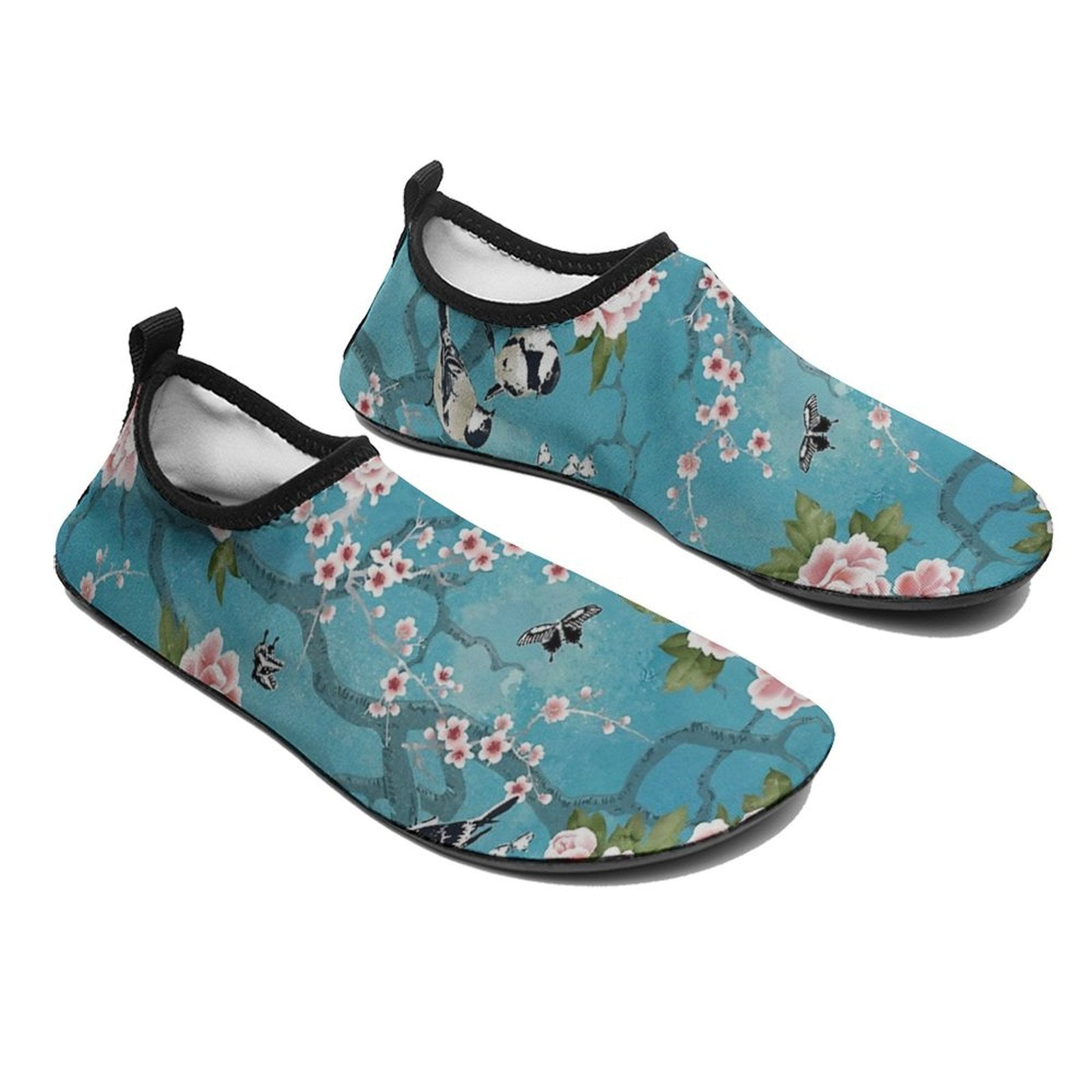 Chinoiserie Birds in Turquoise Blue Water Shoes Beach Slip-on Shoes for ...