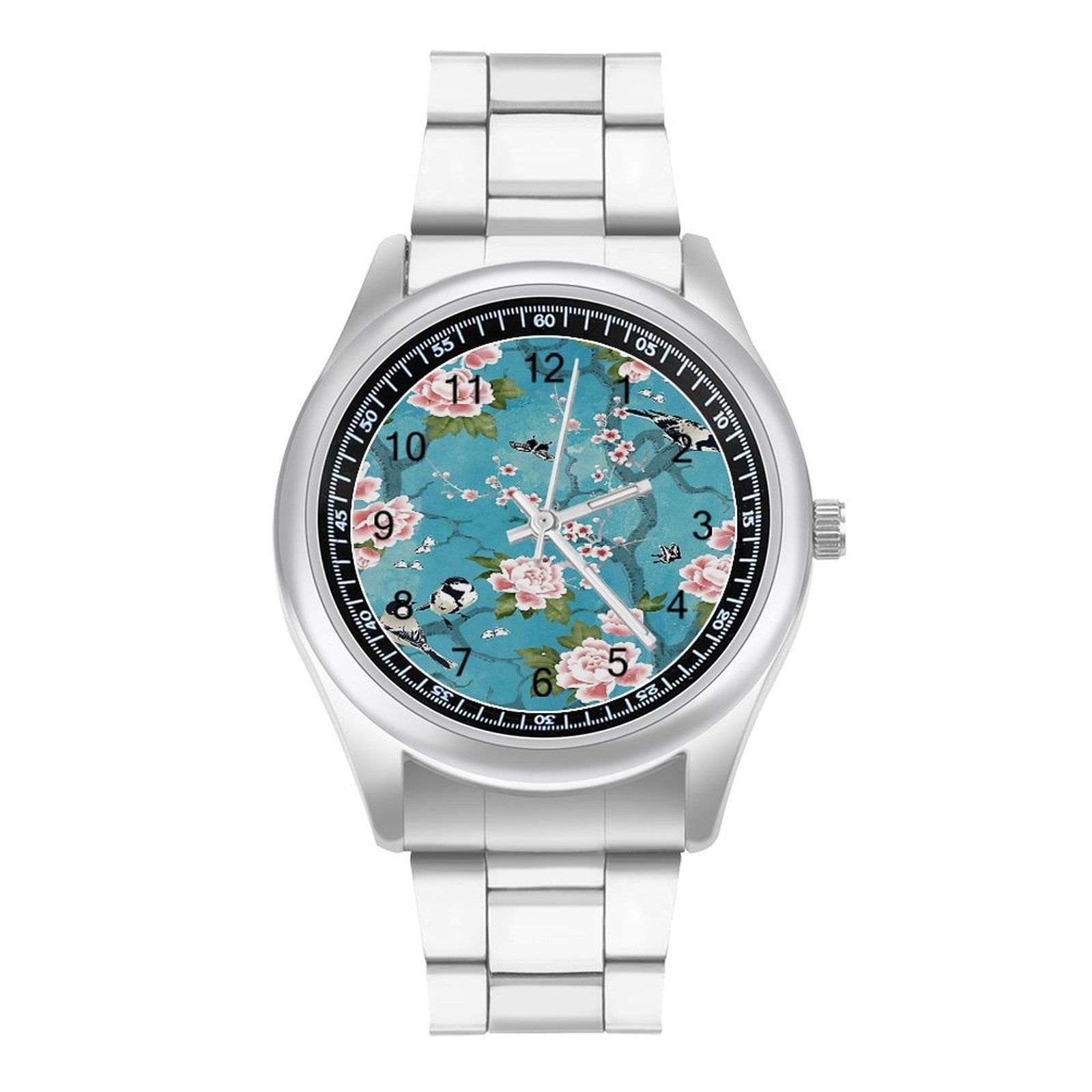 Chinoiserie Birds in Turquoise Blue Wrist Watches for Men Metal Band ...