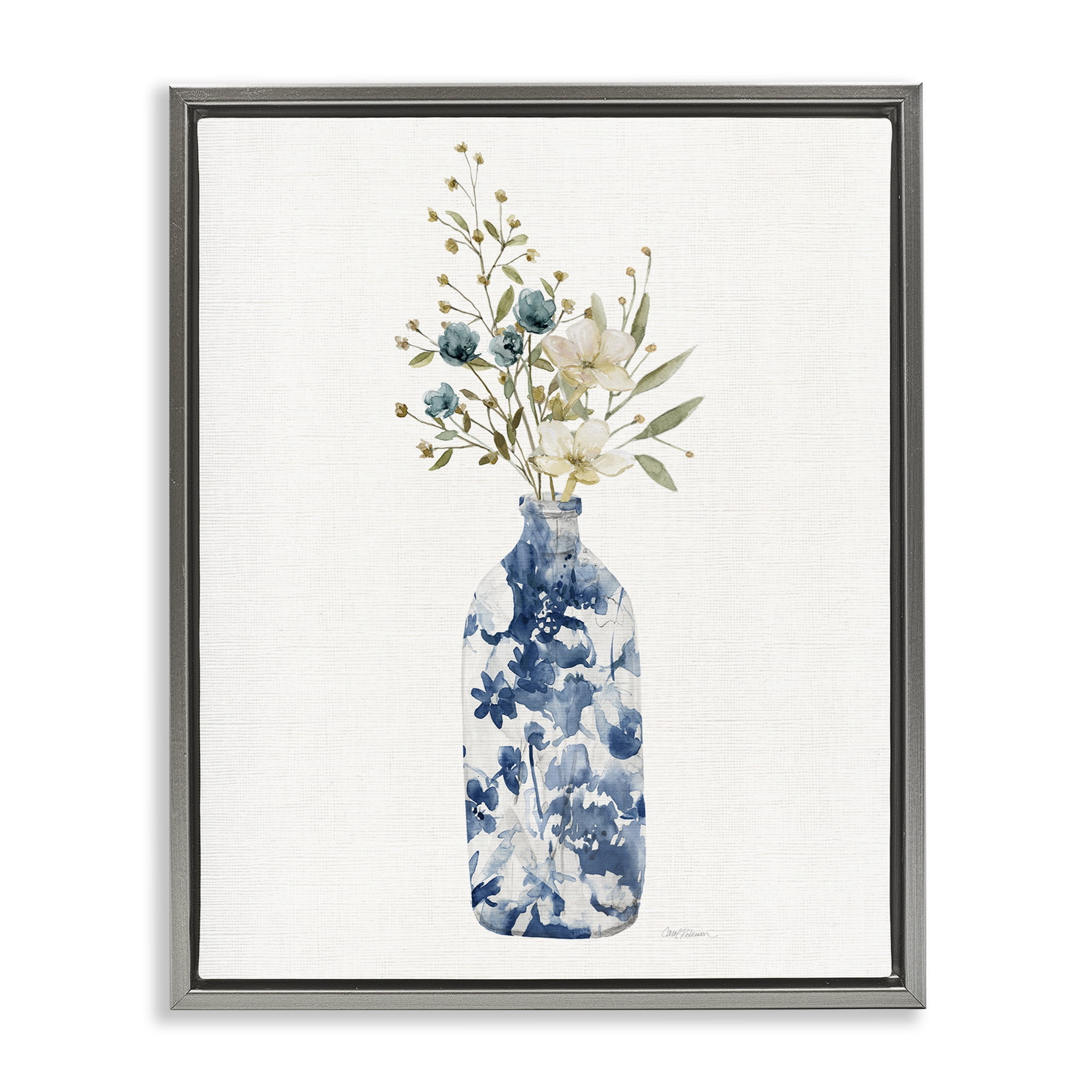 Stupell Industries Chinoiserie Blooms White Florals Gray Framed Floater ...