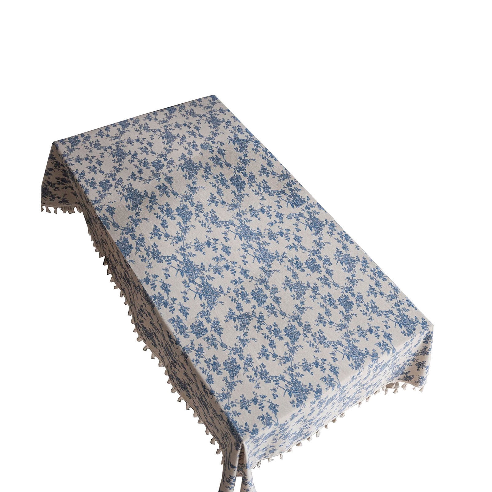 Chinoiserie Blue Floral Cotton Linen Rectangle Tablecloth French ...
