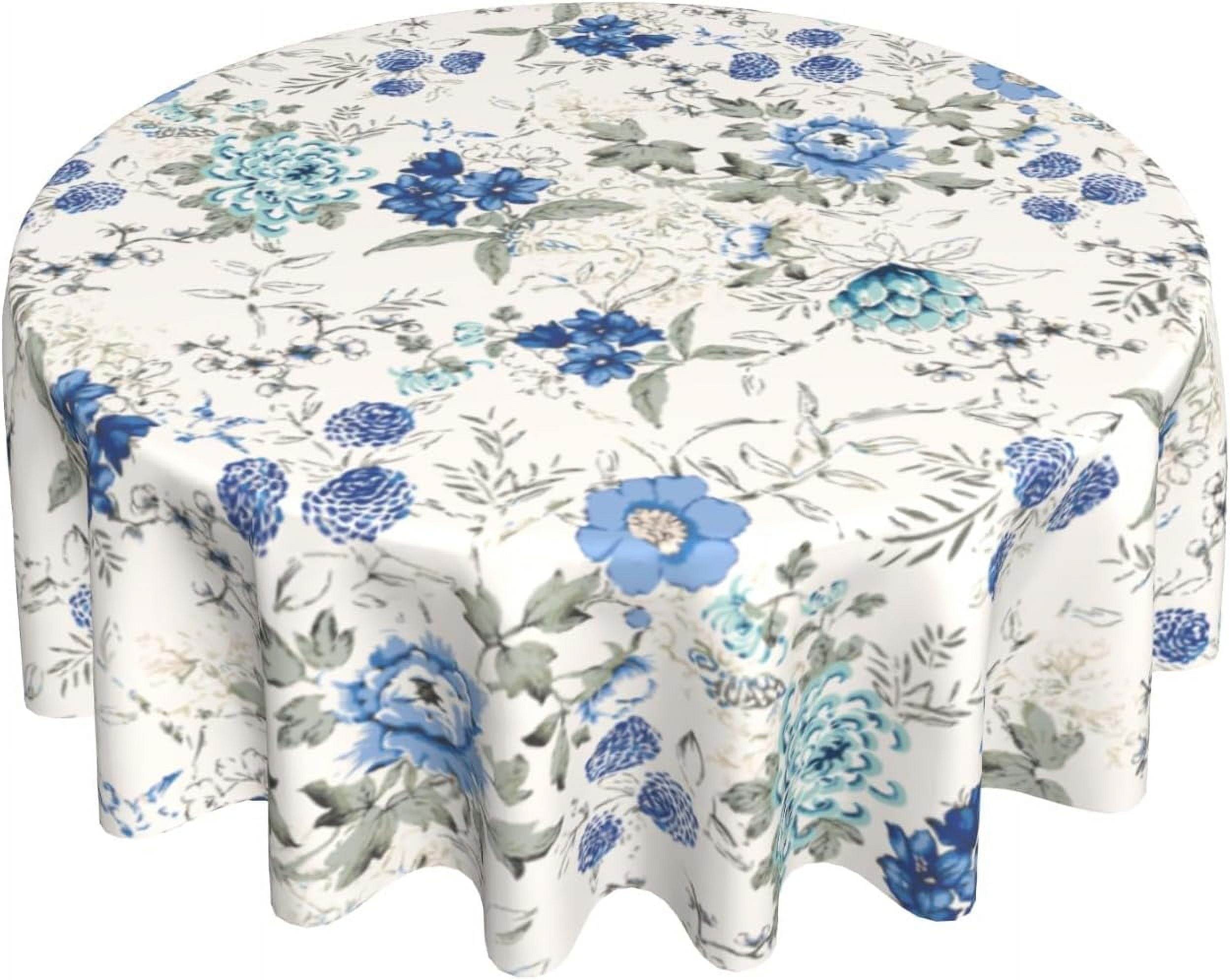 Chinoiserie Blue Floral Round Tablecloth 60 inch - Classic Oriental ...