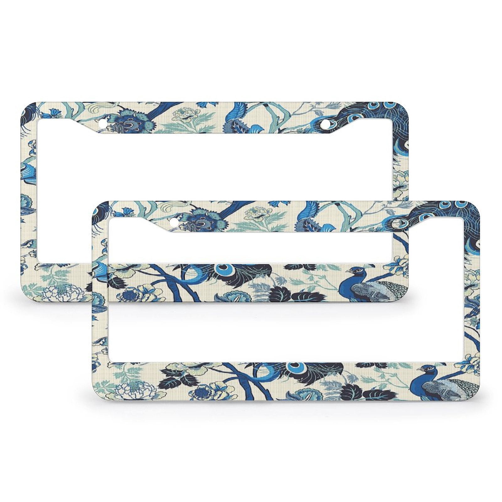 Chinoiserie Blue Peacocks Linen Look Vintage License Plate Frame - 2 ...