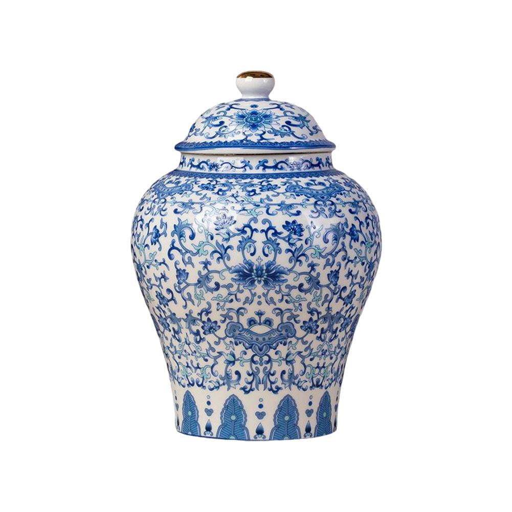 Chinoiserie Blue White Ginger Jar with Lid, Porcelain Tea Storage Jar ...