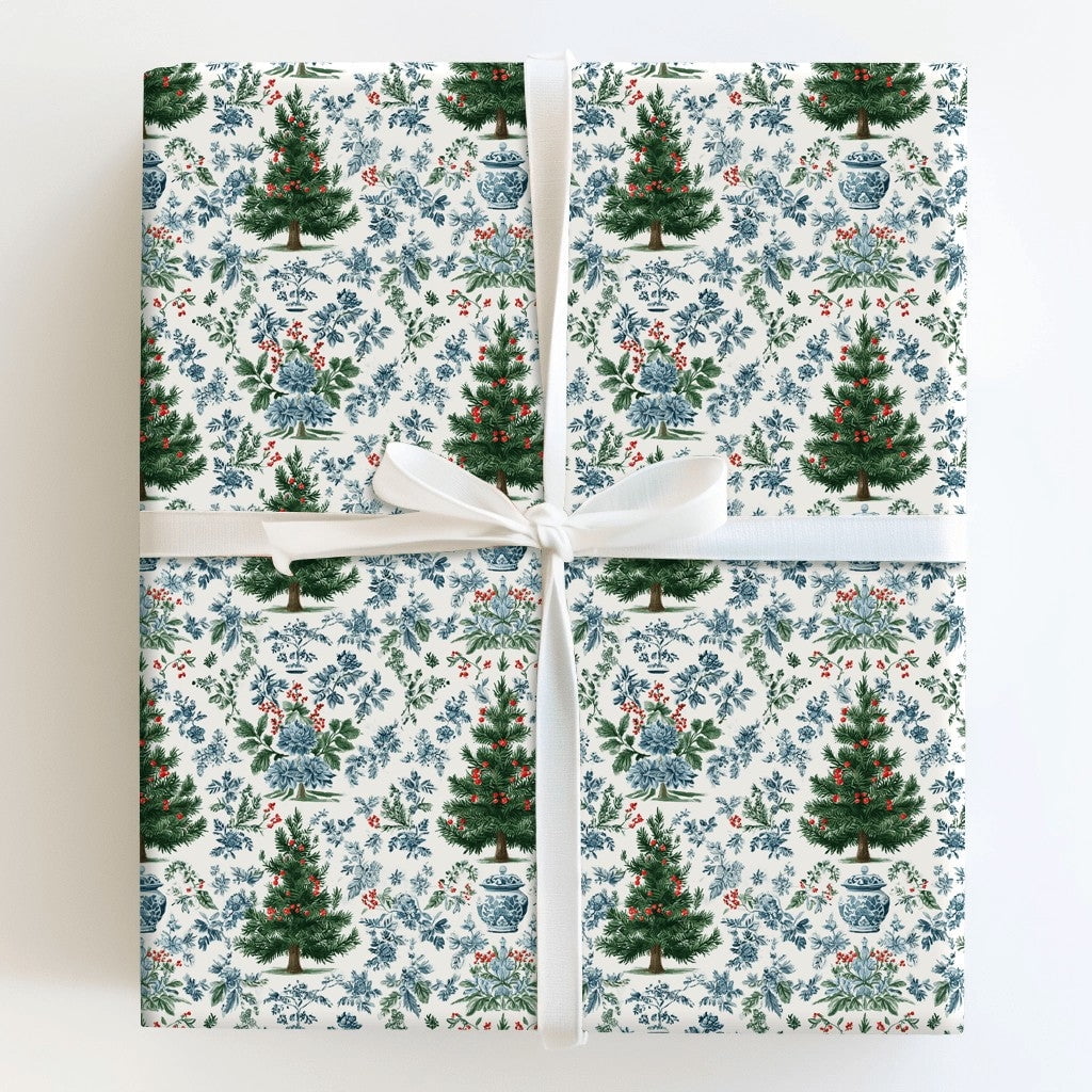 Chinoiserie Christmas Tree and Ginger Jar Toile Holiday Gift Wrapping ...