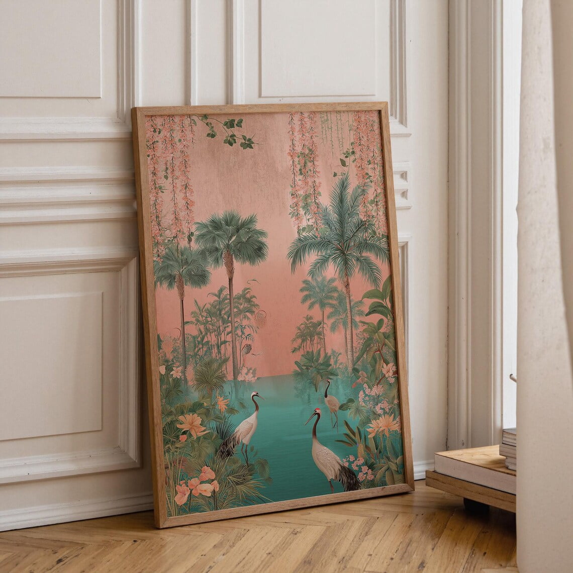 Chinoiserie Crane Tropical Palm Vintage Asian Bird Oriental Decor ...