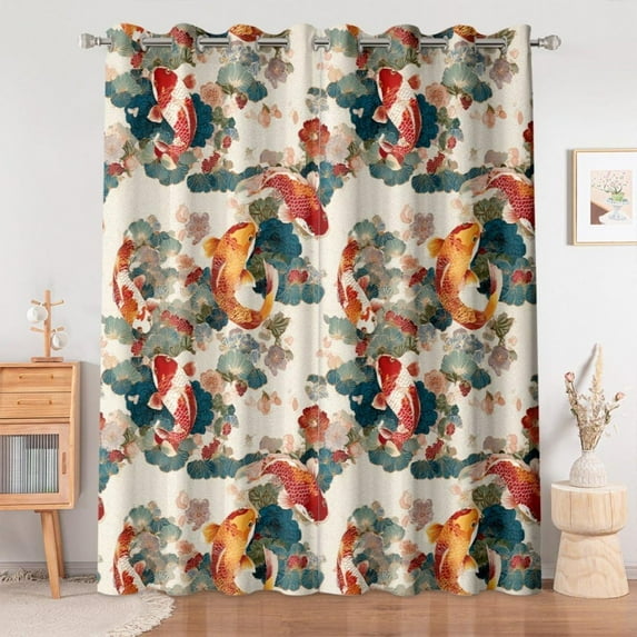 Chinoiserie Curtains Floral Koi Fish Blackout Curtains For Bedroom ...
