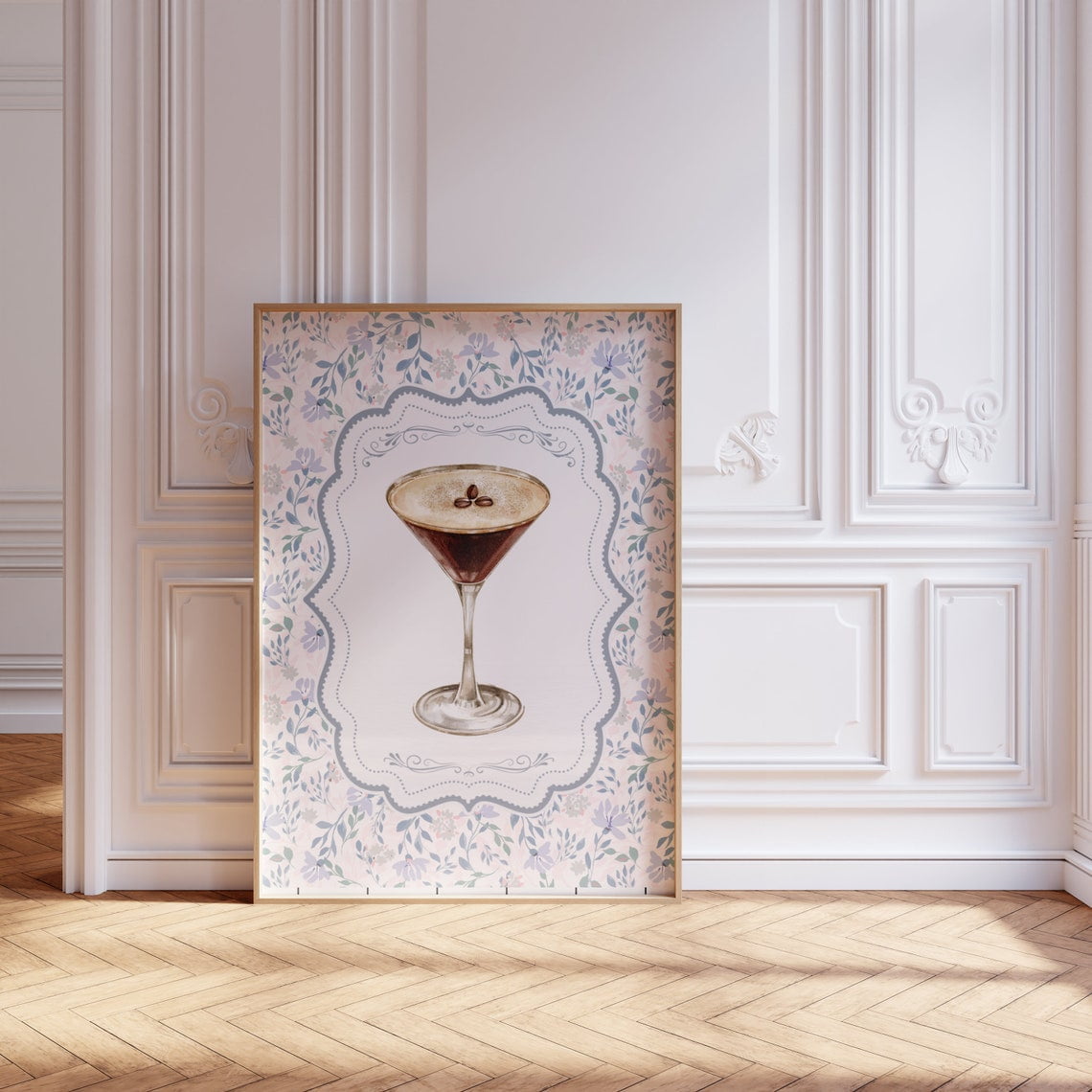 Chinoiserie Espresso Martini Print, Grandmillenial Bar Cart Art Home ...