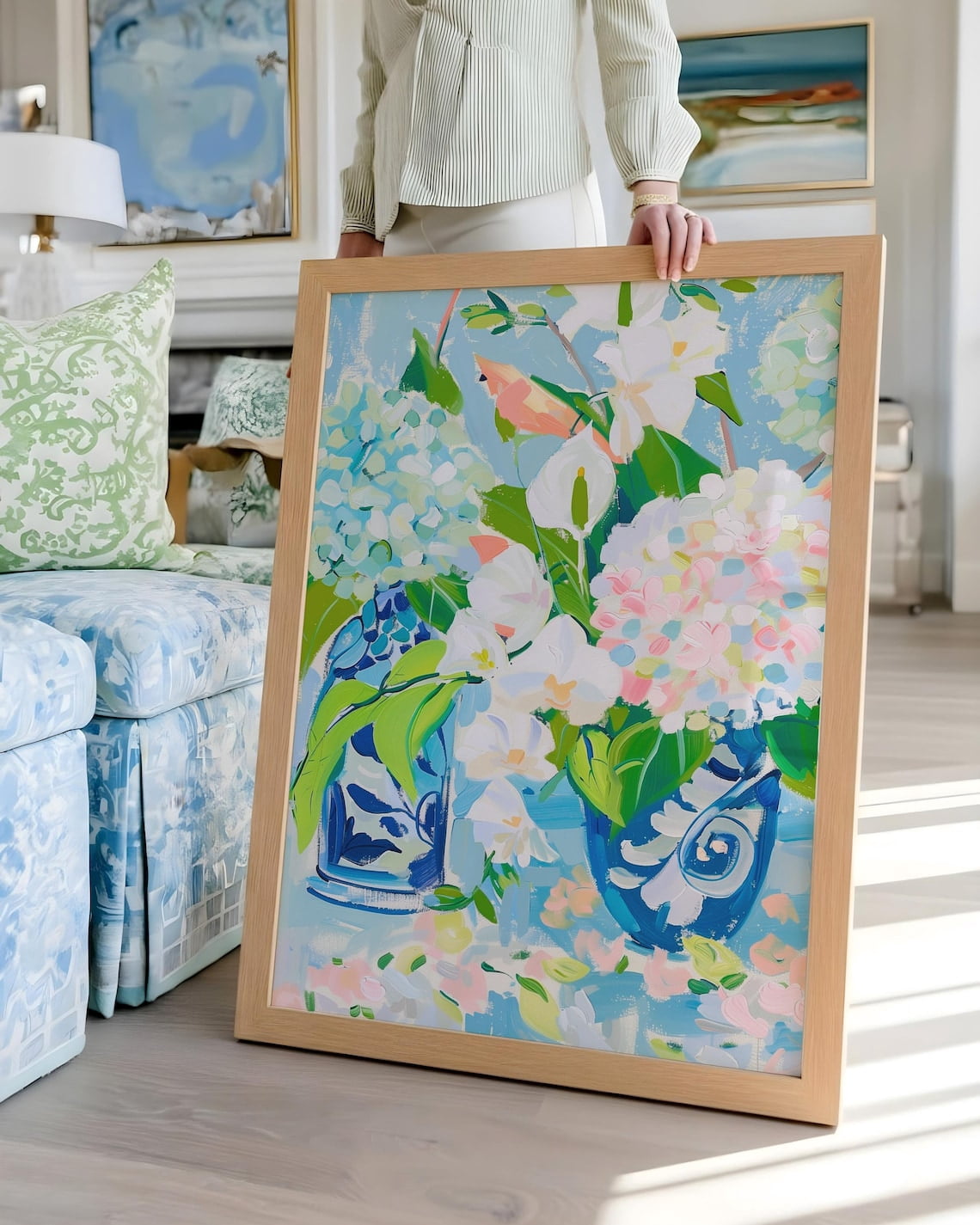 Chinoiserie Floral Blue Hydrangea Calla Lily Bouquet Grandmillennial ...