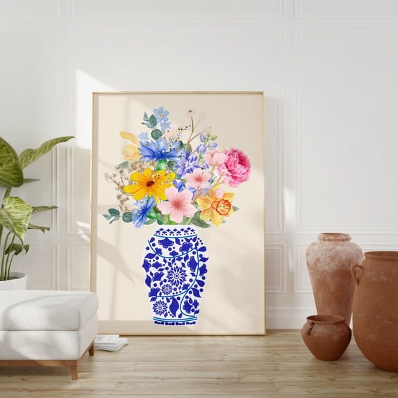 Chinoiserie Floral Bouquet Wall Art, Unframed Paper Print Size 16x24 ...