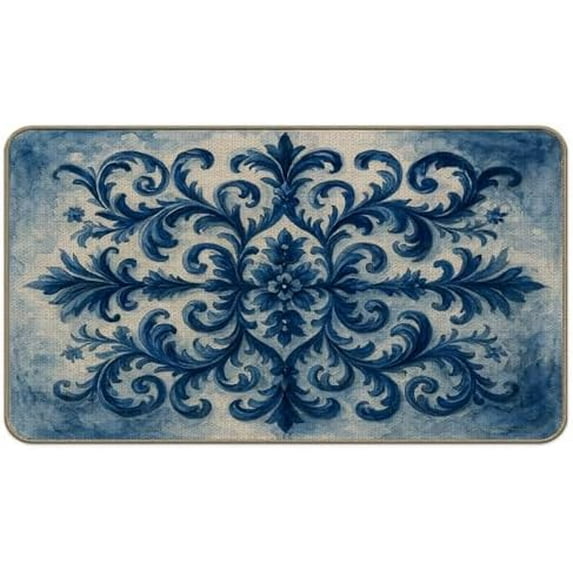 Chinoiserie Floral Door Mat, Blue and White Art Deco Doormat Indoor ...
