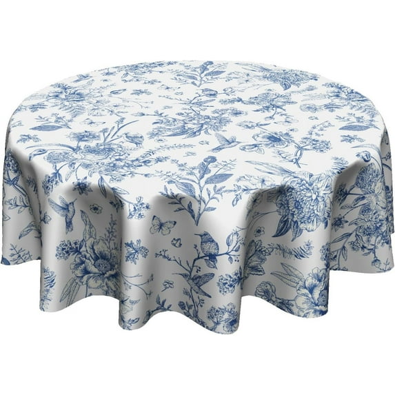 Chinoiserie Floral Round Tablecloth 60 Inch,Traditional Blue White ...