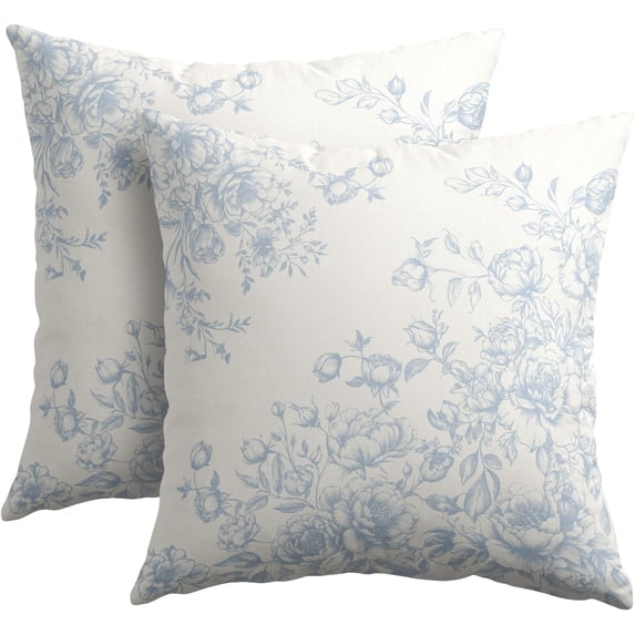 Chinoiserie Flowers Throw Pillow Covers 22x22, Set of 2 Set Light Blue ...