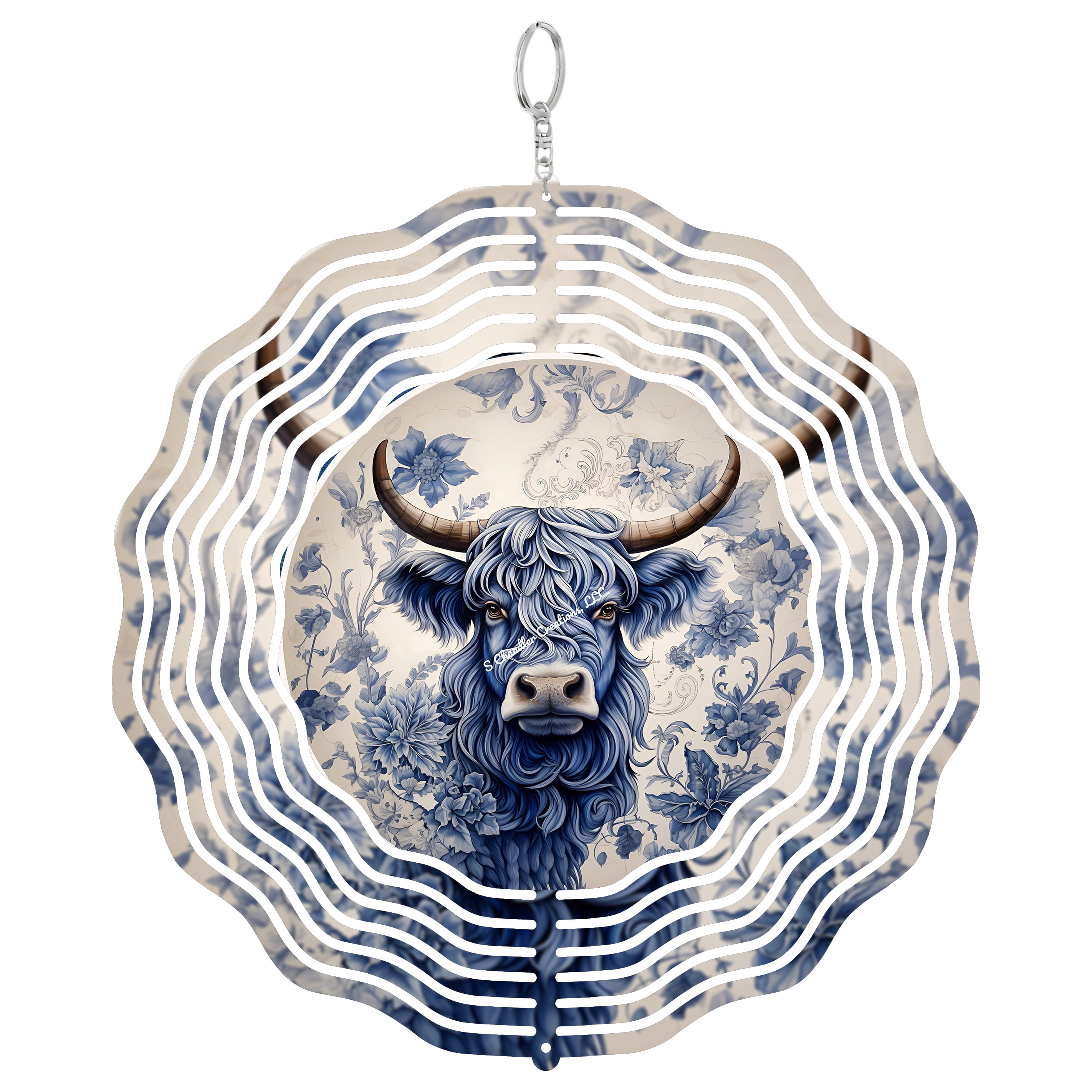Chinoiserie Highland Cow 3D Wind Spinner, Artistic Animal Kinetic ...