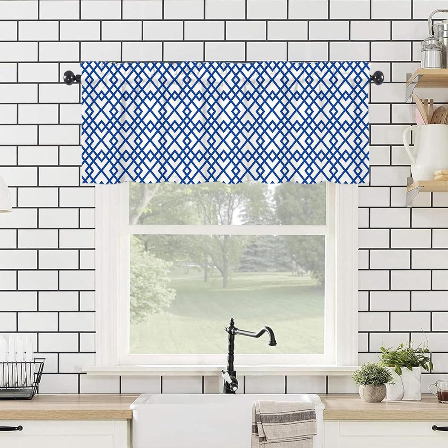 Chinoiserie Minimalist Plaid Pattern Valances 54" W x 18" L ...