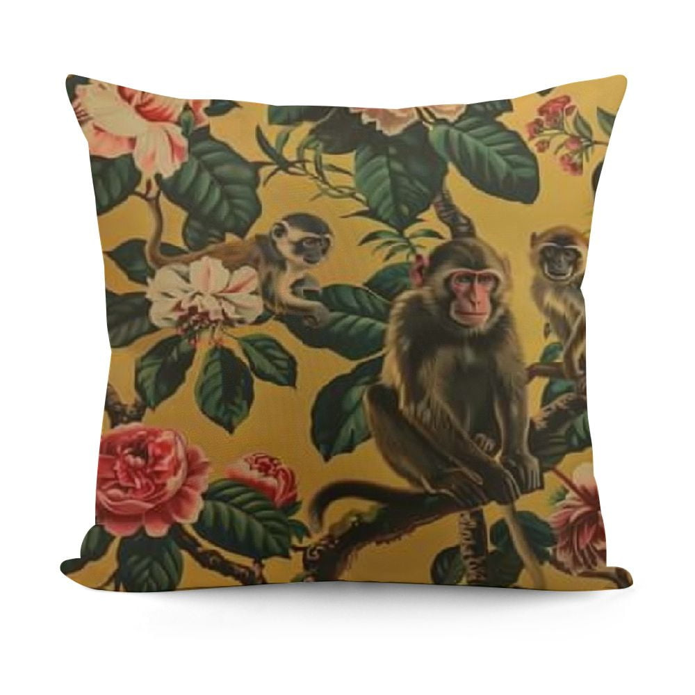 Chinoiserie Monkey World Yellow Decorative Pillow Covers Cozy Soft ...