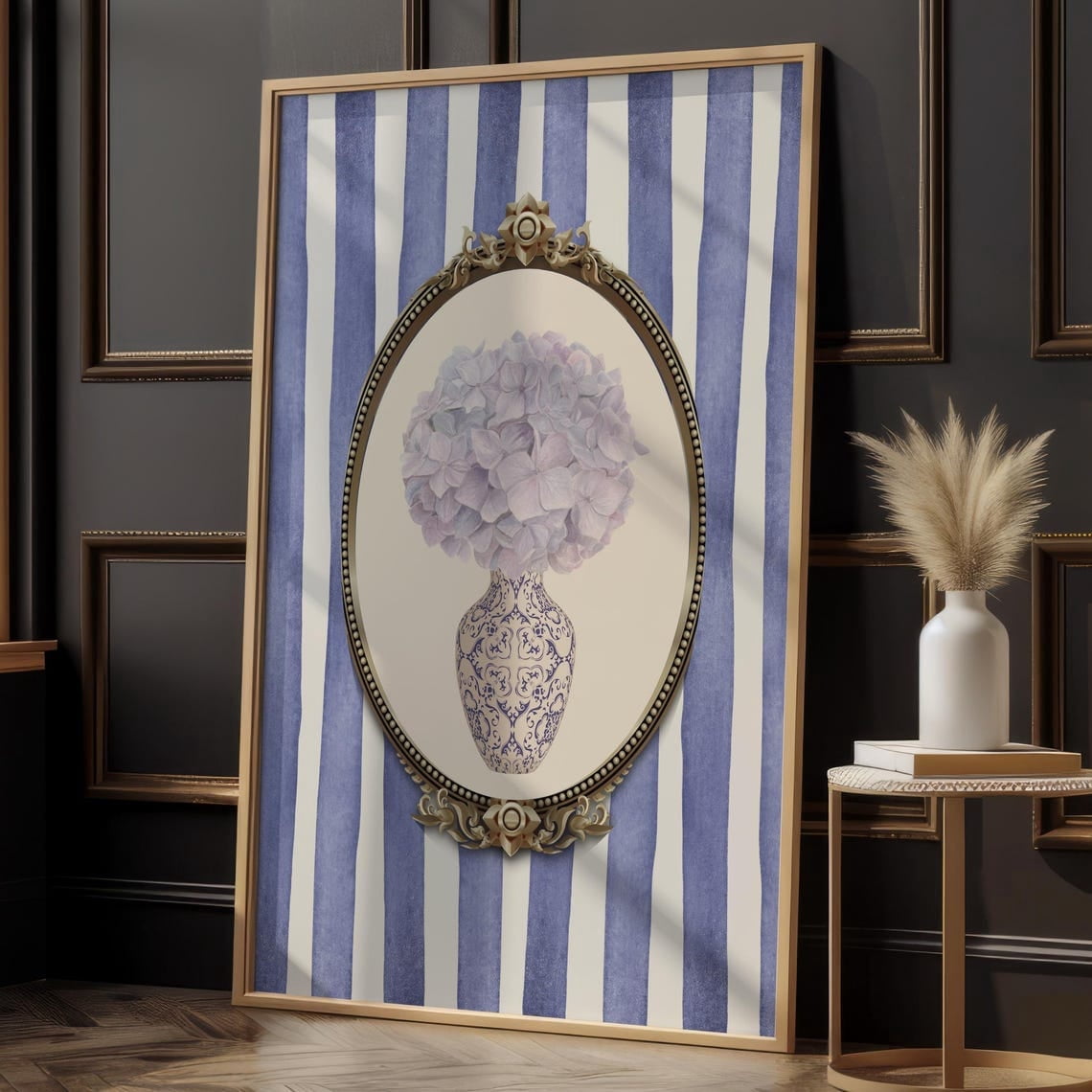 Chinoiserie Navy Indigo Flower Vase French Country Wall Art Poster ...