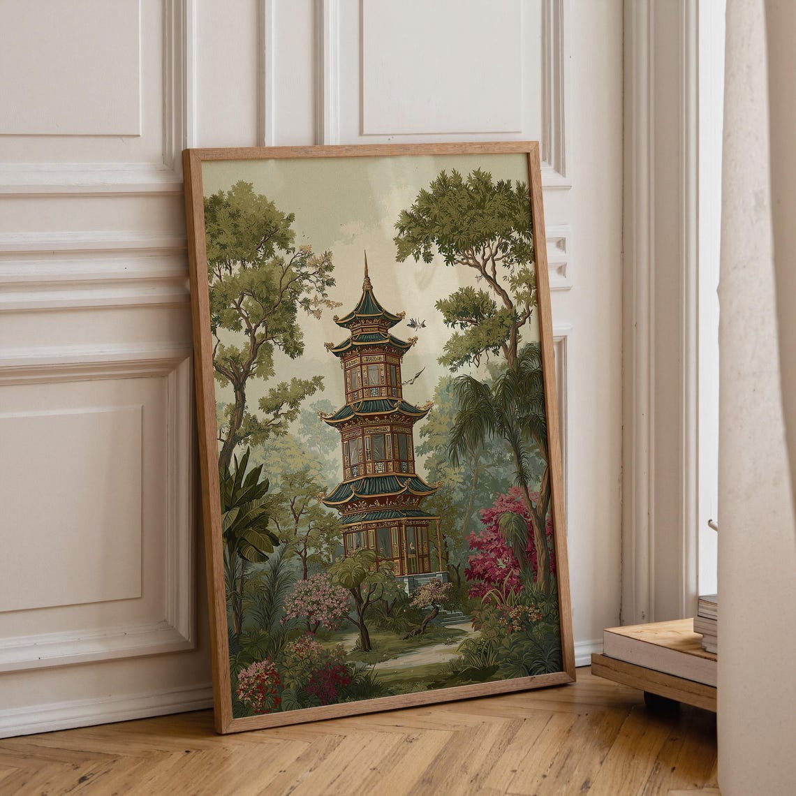Chinoiserie Pagoda Wall Art, Vintage Oriental Landscape Print, Asian ...