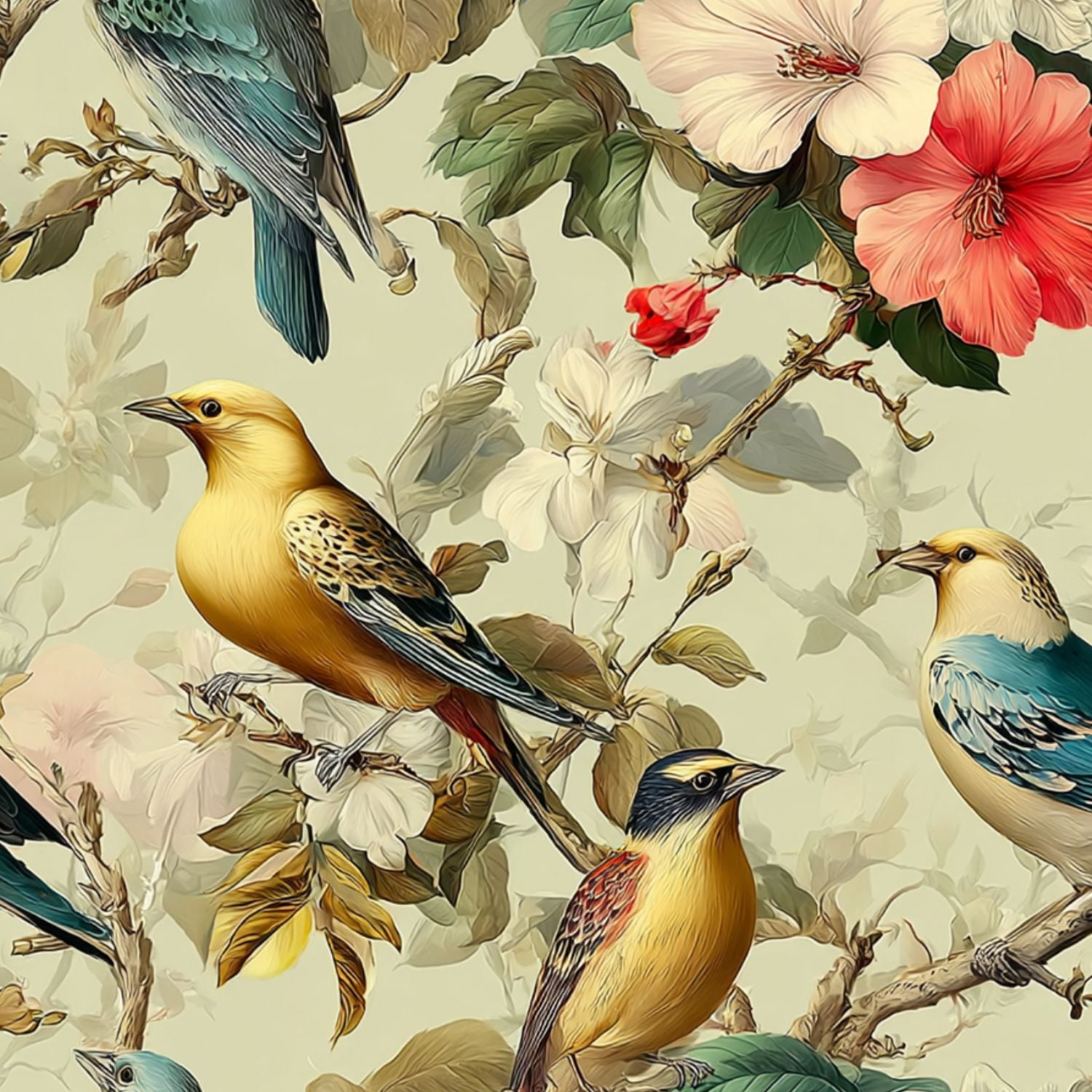 Chinoiserie Peel and Stick Wallpaper Colorful Birds Perched Branches ...