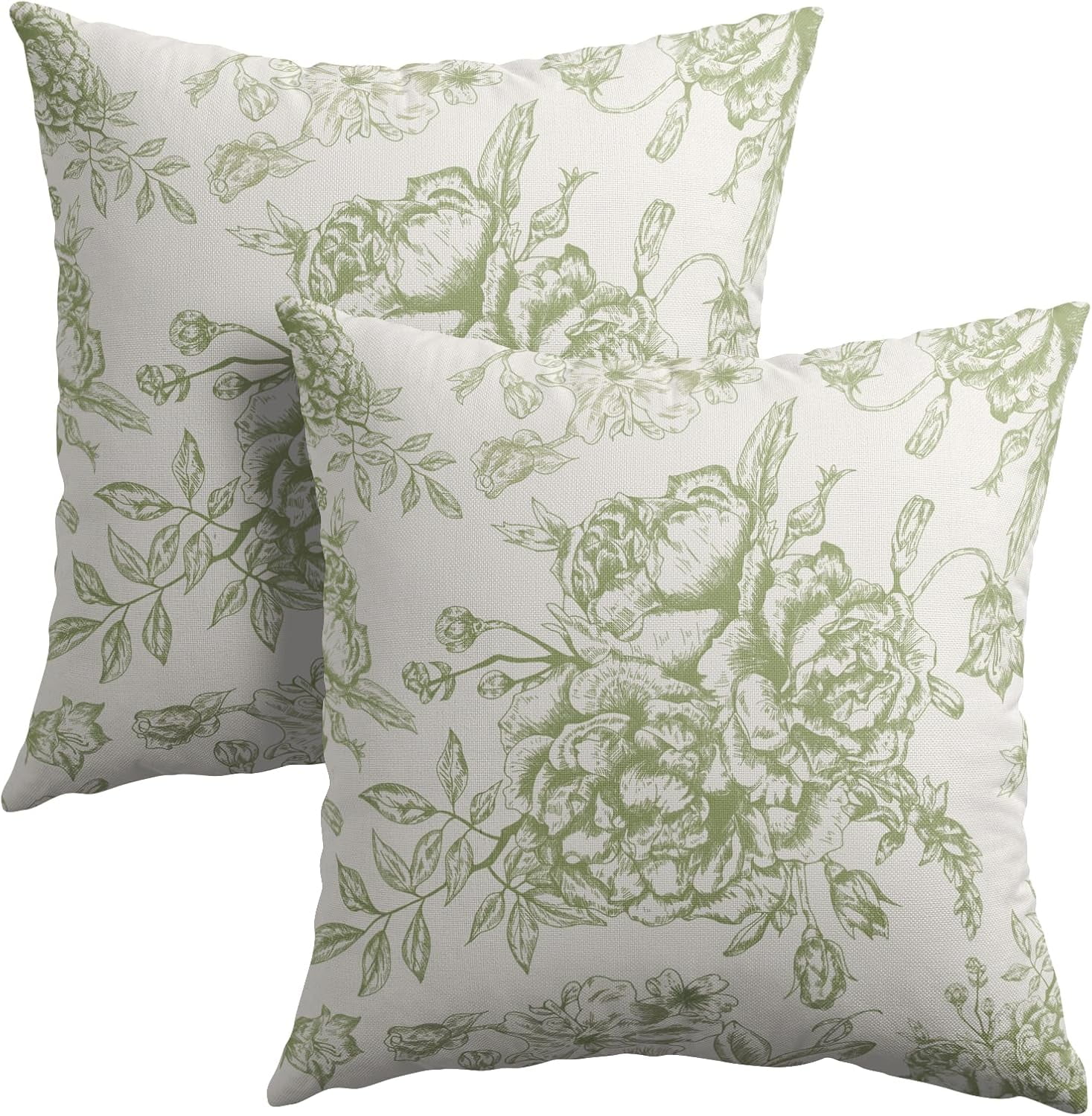 Chinoiserie Pillow Covers 18x18 Set of 2 Sage Green and Cream Floral ...
