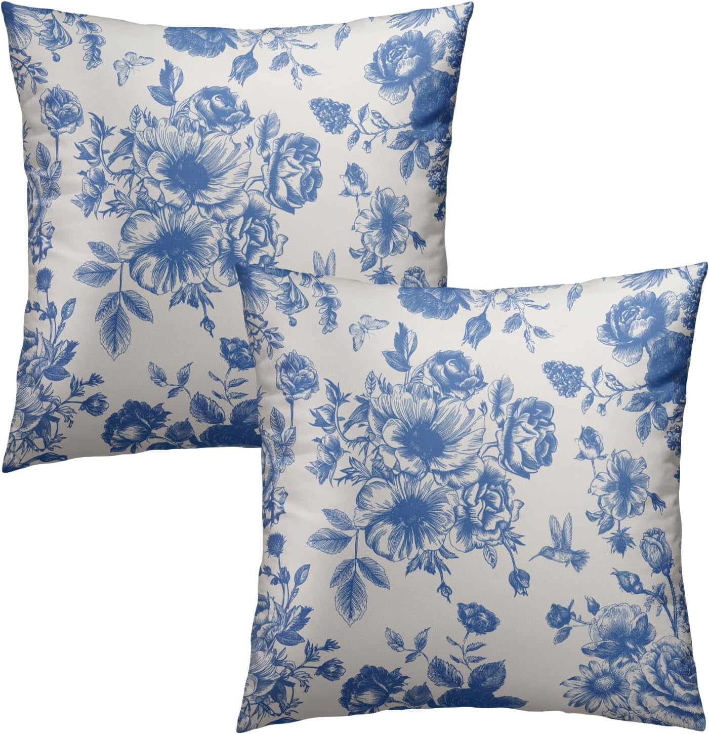 Chinoiserie Pillow Covers Set of 2, Rustic Blue Floral Decorative ...