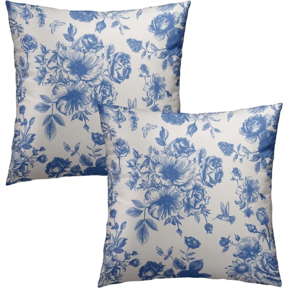 Chinoiserie Pillow Covers Set of 2, Rustic Blue Floral Decorative ...