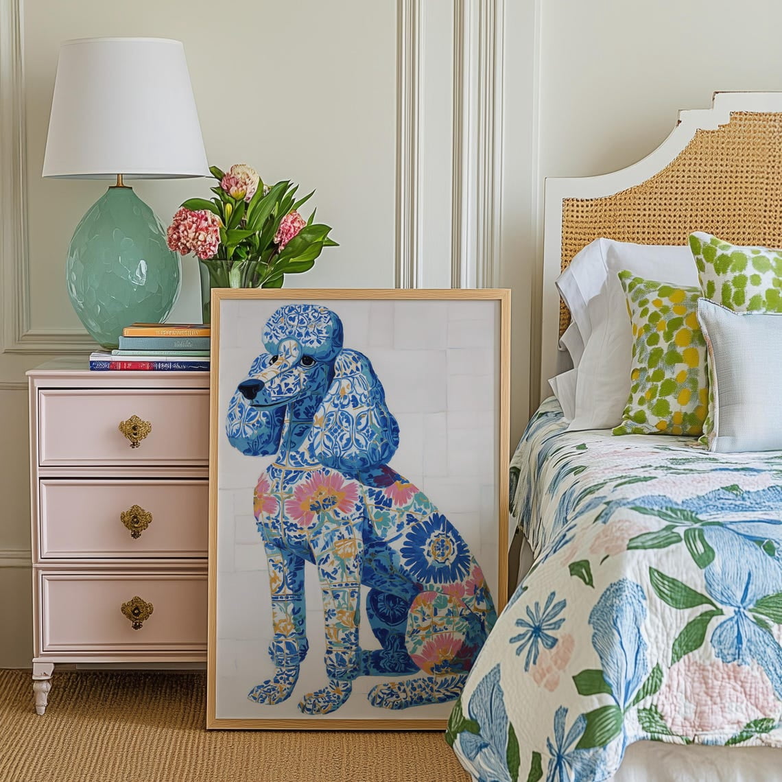 Chinoiserie Poodle Blue Floral Dog Poster Unframed Paper Print ...