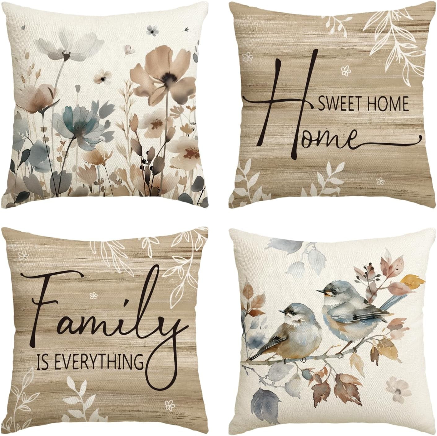 Chinoiserie Poppy Flowers Chickadee Spring Home Sweet Home Throw Pillow ...