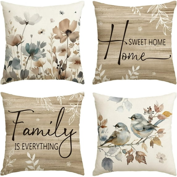 Chinoiserie Poppy Flowers Chickadee Spring Home Sweet Home Throw Pillow ...