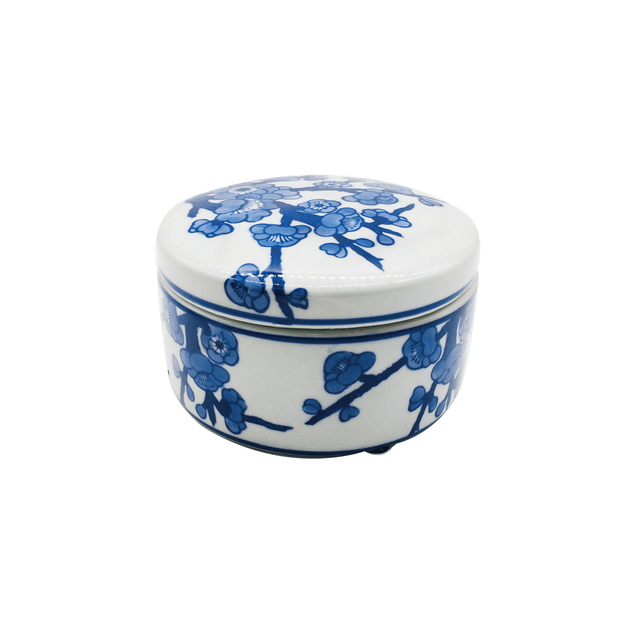 Blue & White Chinoiserie Round Ceramic Box - Cherry Blossom - Walmart.com