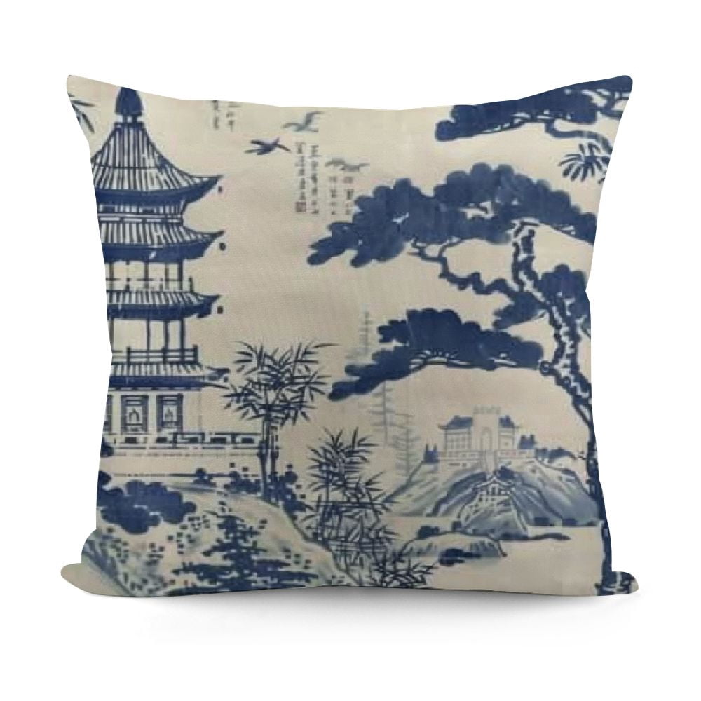 Chinoiserie Throw Pillow Covers Pagoda Blue Outdoor Grandmillennial ...