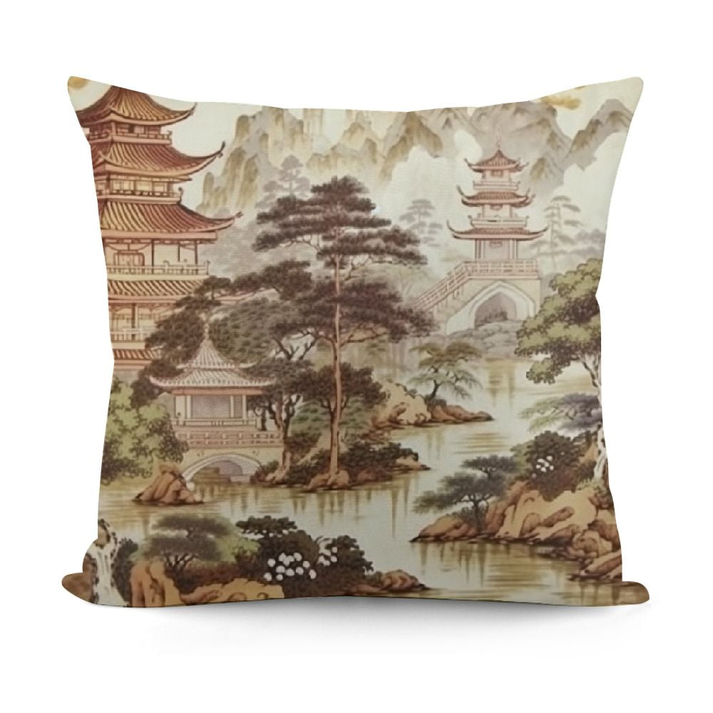 Chinoiserie Throw Pillow Covers Pagoda Pillow Cover Chic Asian Scenic ...