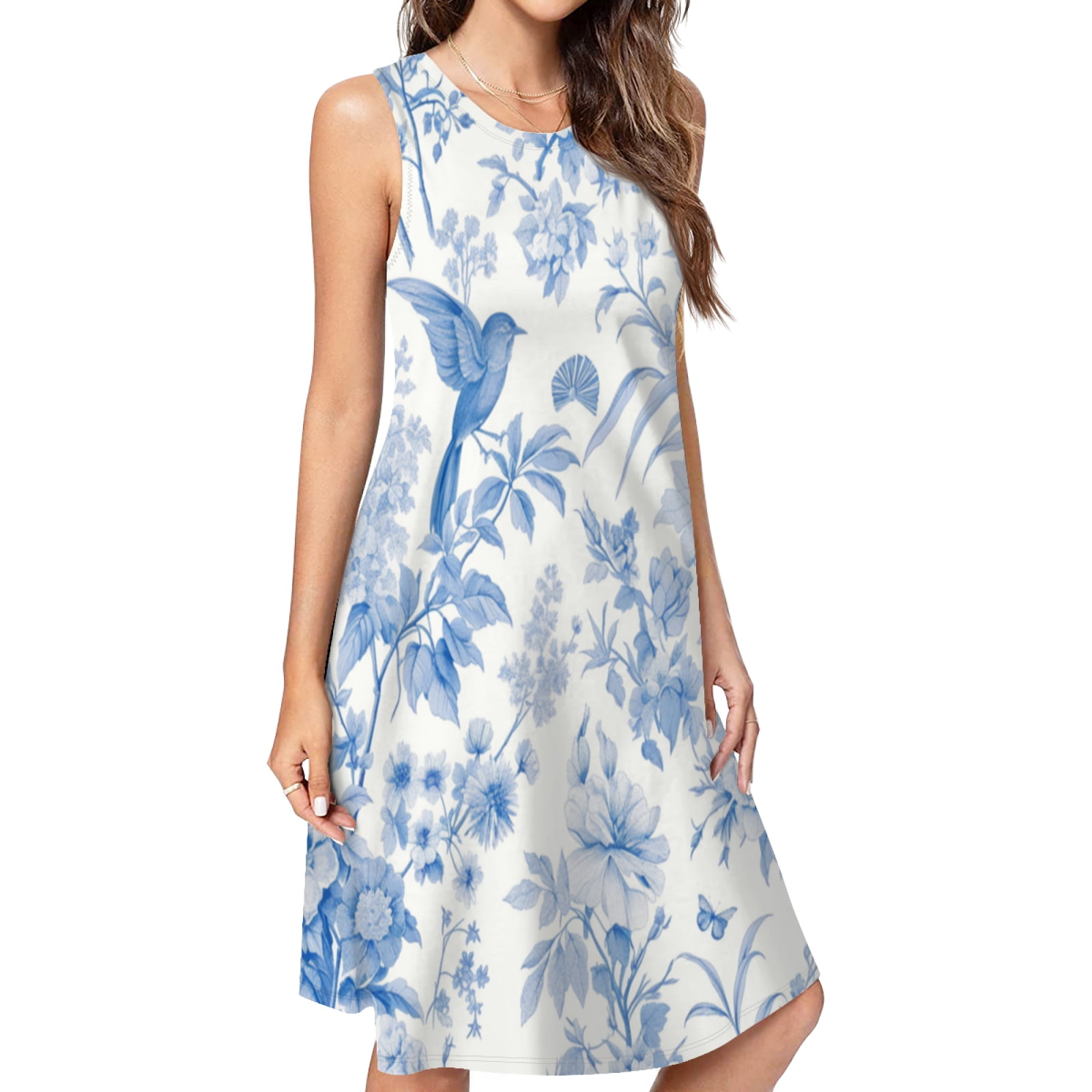 Chinoiserie Toile Blue Flowers And Birds Dress Elegant Party Dresses ...