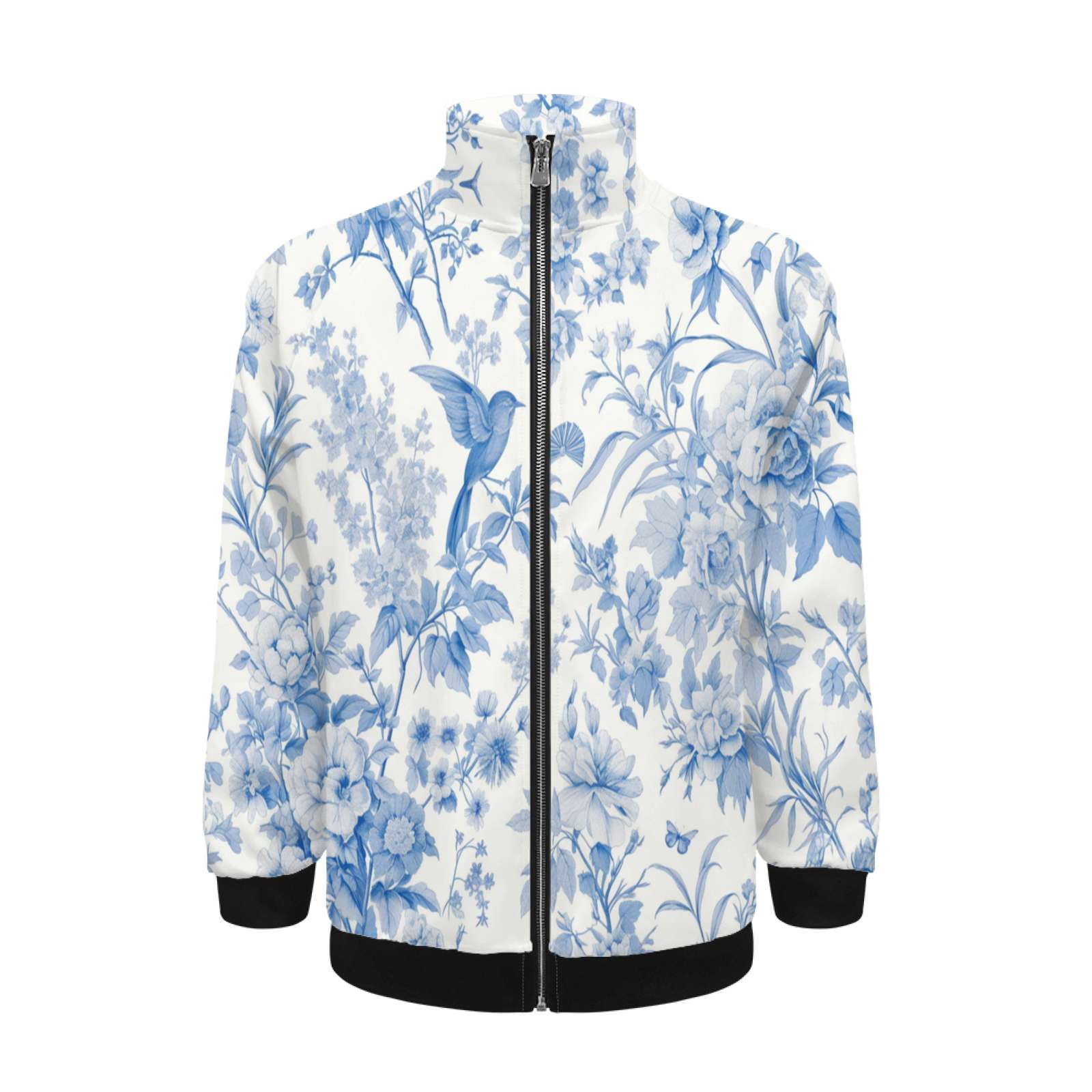 Chinoiserie Toile Blue Flowers And Birds Jacket Men's Street Cool Long ...