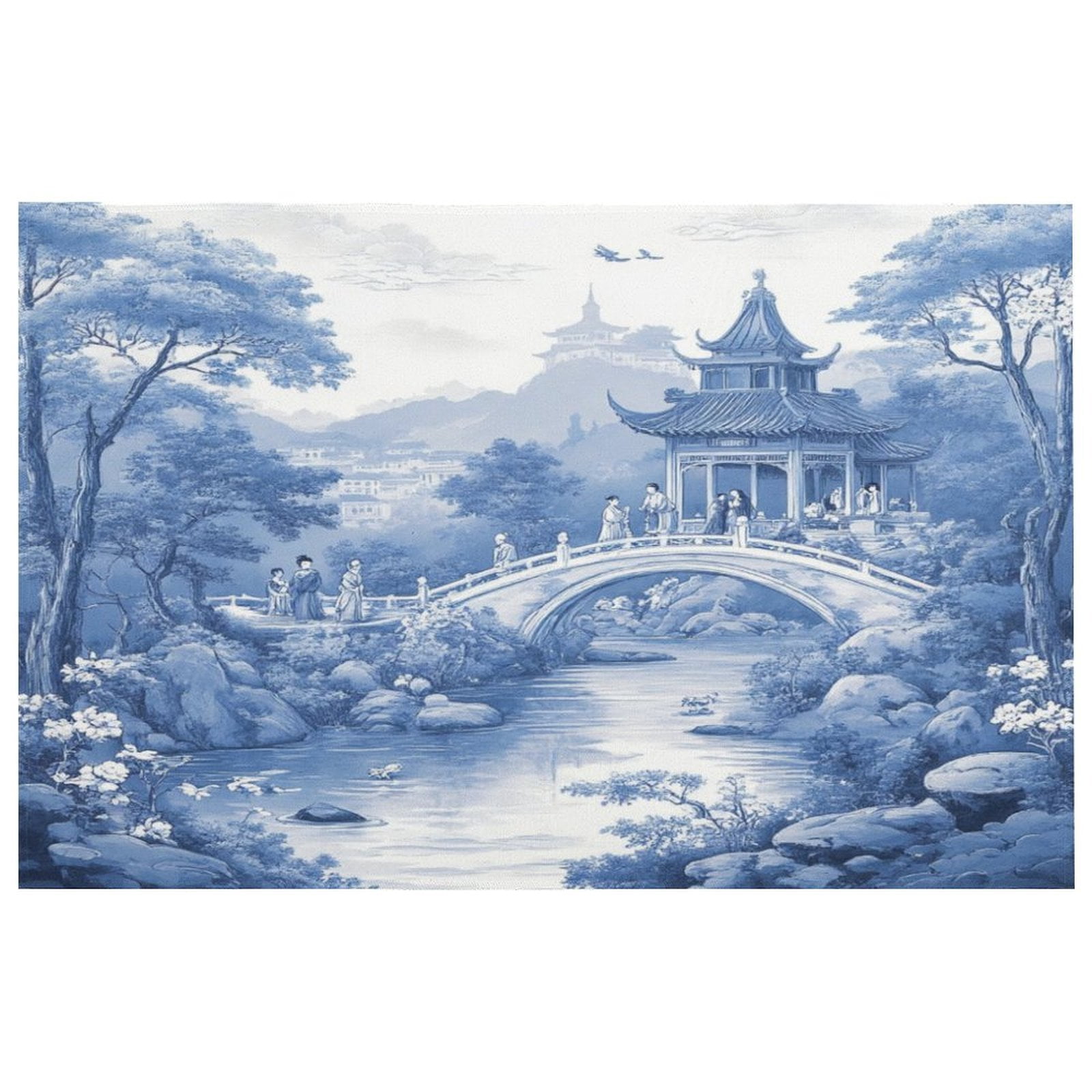 Chinoiserie Toile Blue Gazebo Adult Home Decor Bedroom Living Room ...