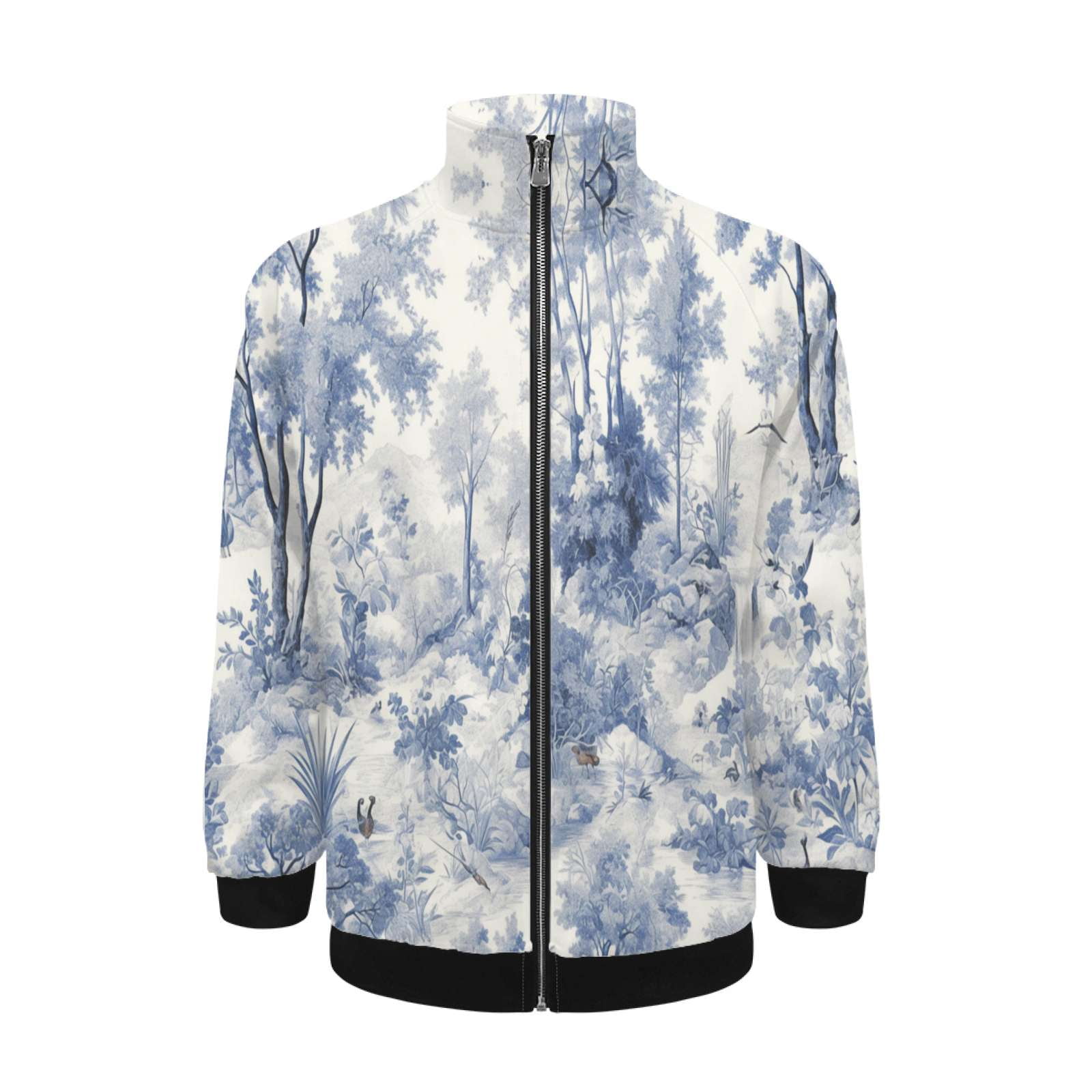 Chinoiserie Toile Blue Landscape Jacket Men's Street Cool Long Sleeves ...