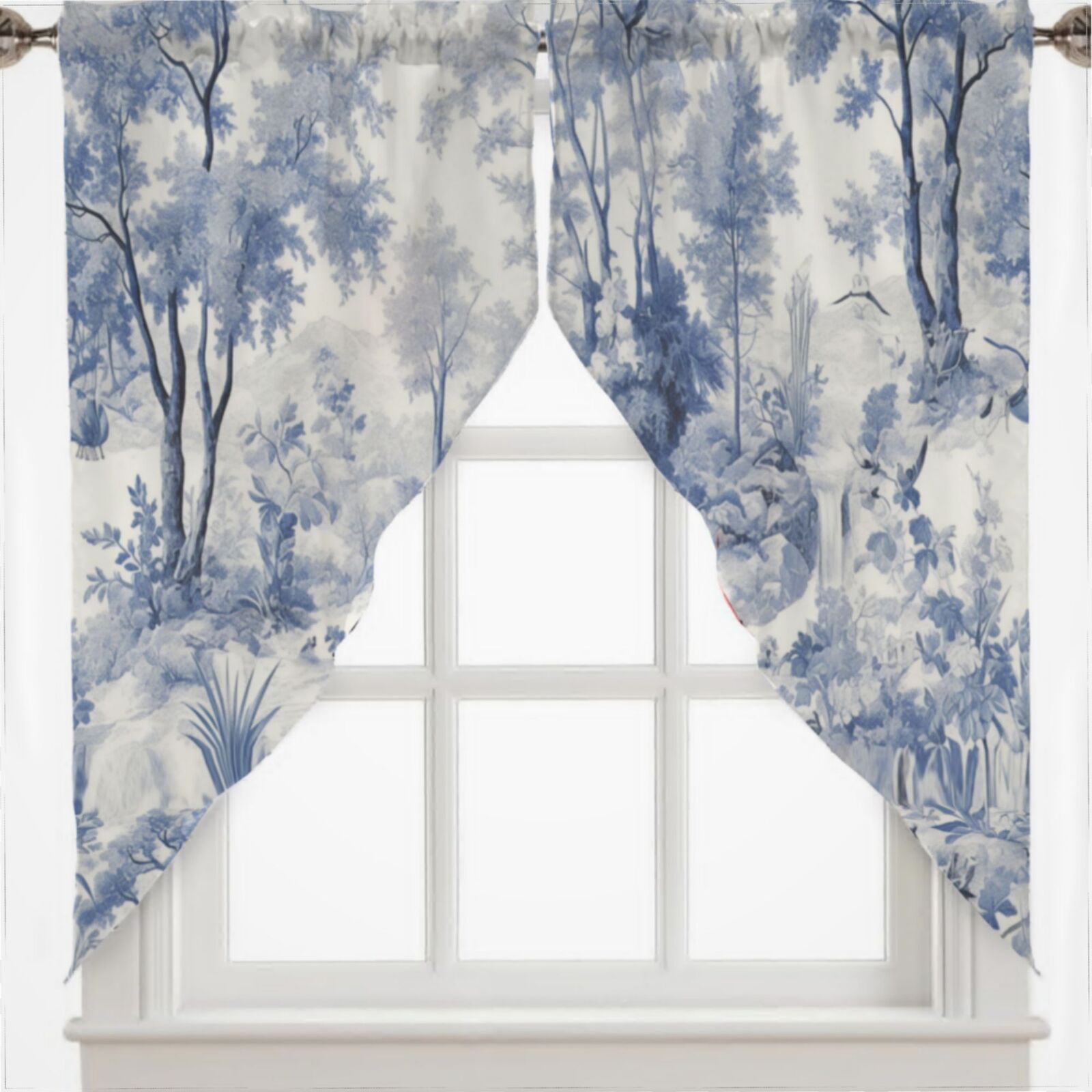 Chinoiserie Toile Blue Landscape Swag Valances For Windows 2 Pack For ...