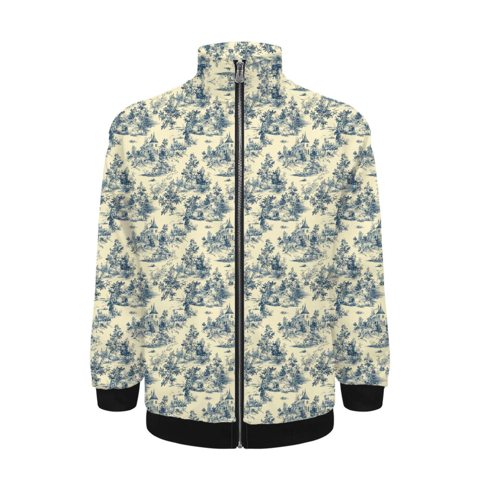 Chinoiserie Toile Blue Vintage Jacket Men's Street Cool Long Sleeves ...