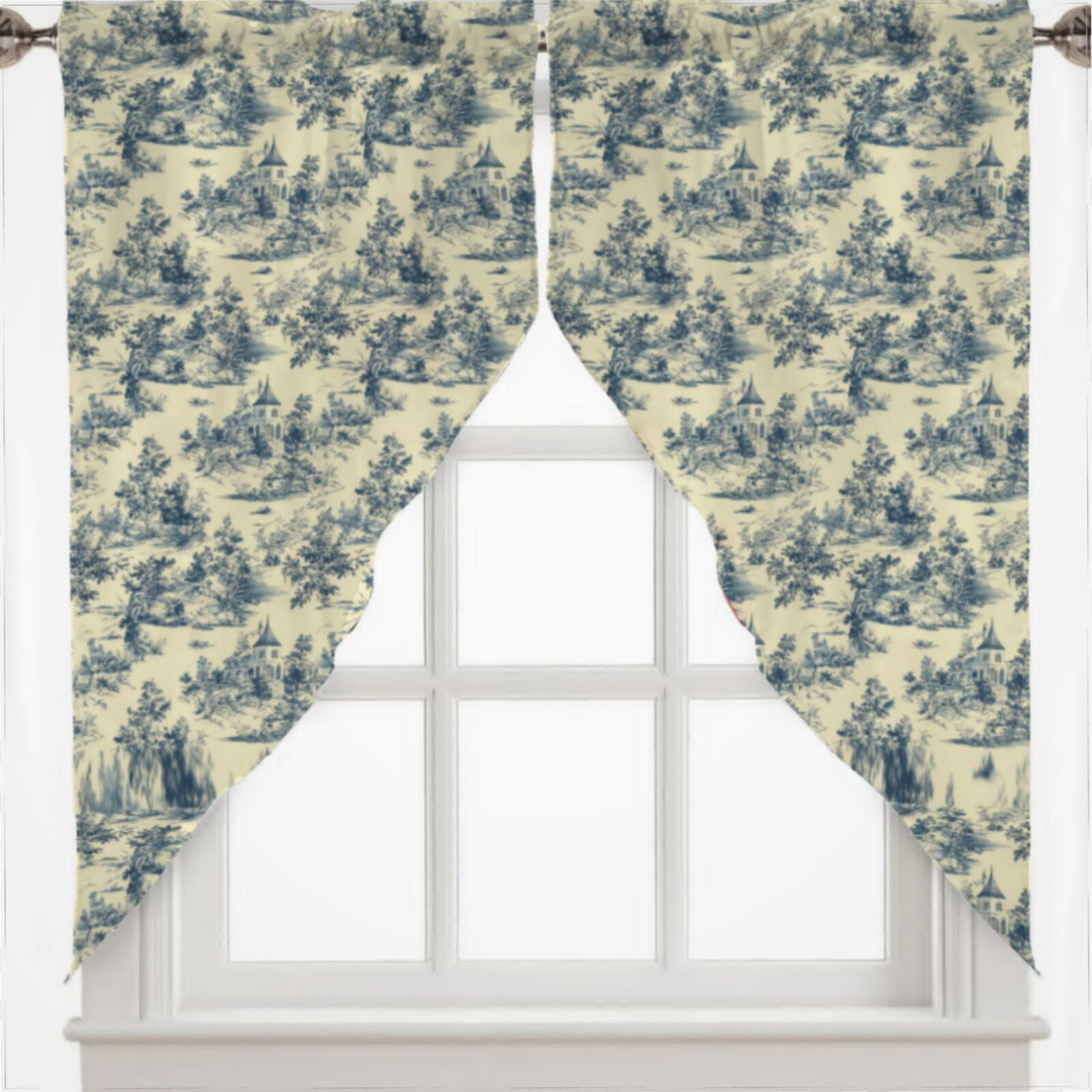 Chinoiserie Toile Blue Vintage Swag Valances For Windows 2 Pack For ...
