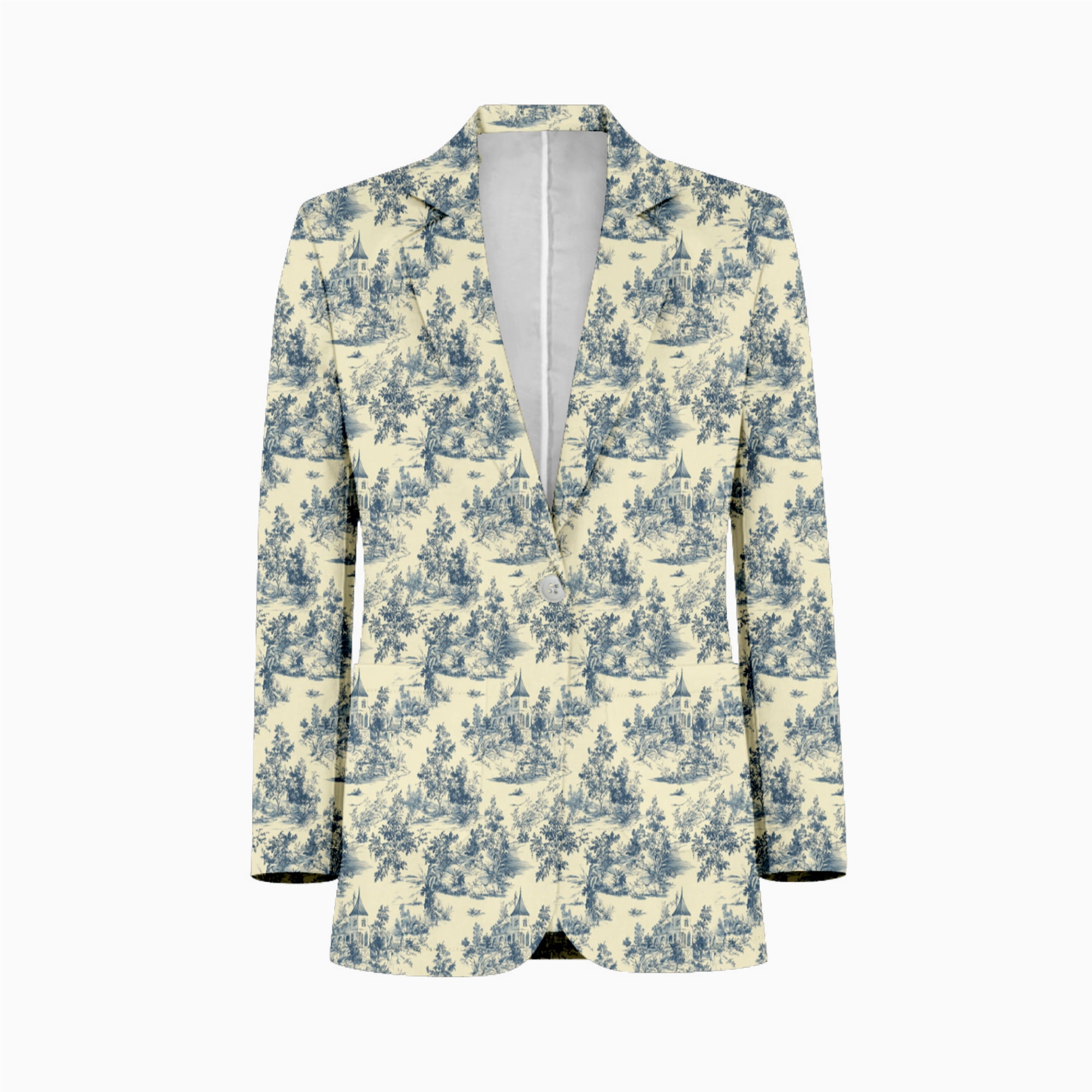 Chinoiserie Toile Blue vintage Men Blazers Slim Clothing Summer Jacket ...